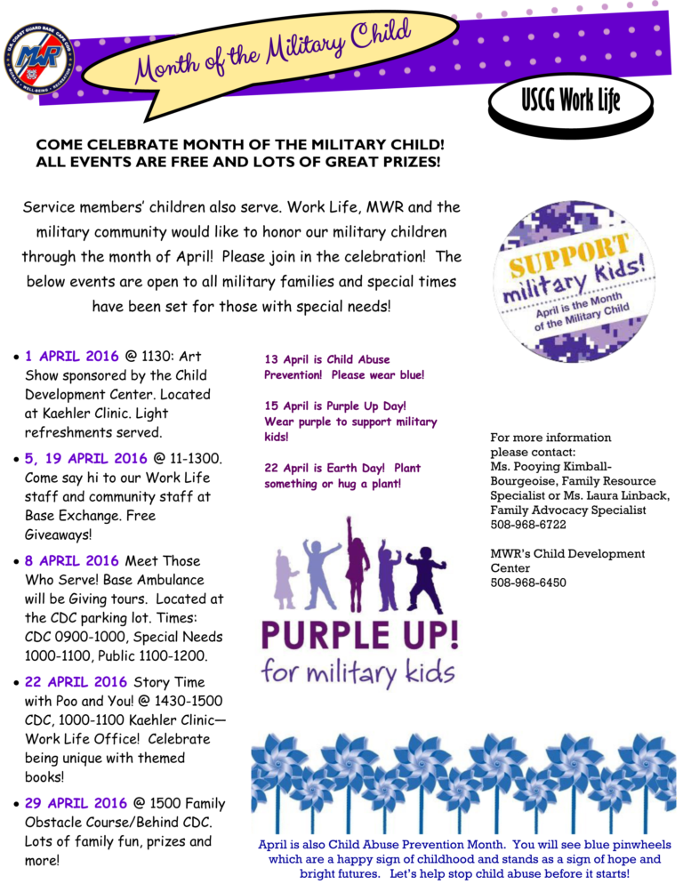 Month of Military Child Flyer 2016 | USCG Base Cape Cod MWR