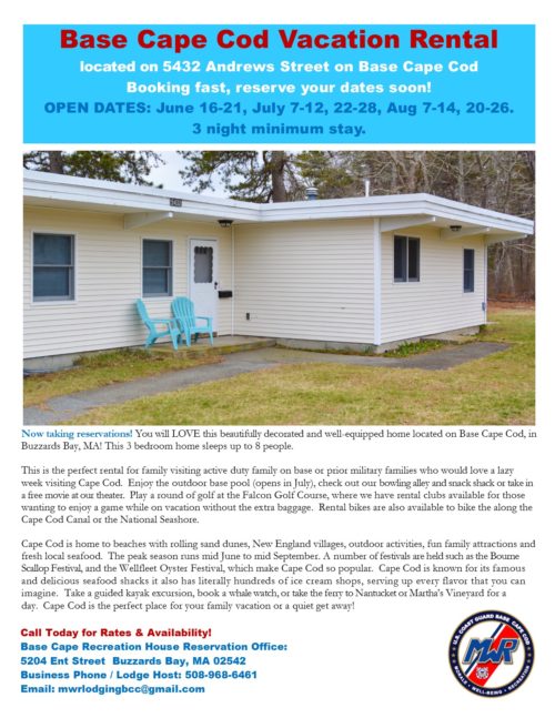 MWR’s Newest Vacation Rental Home on Base Cape Cod | USCG Base Cape Cod MWR