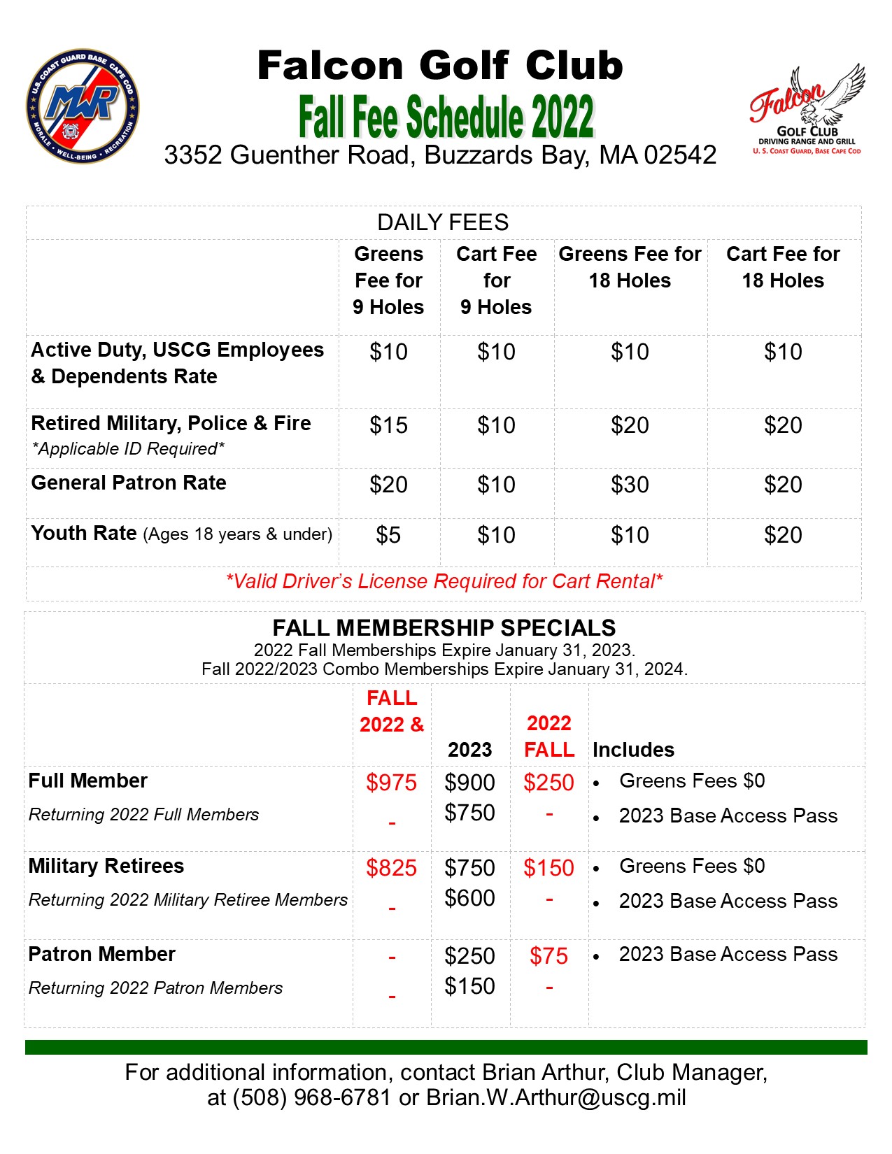 Falcon Golf Club & Grill | USCG Base Cape Cod MWR