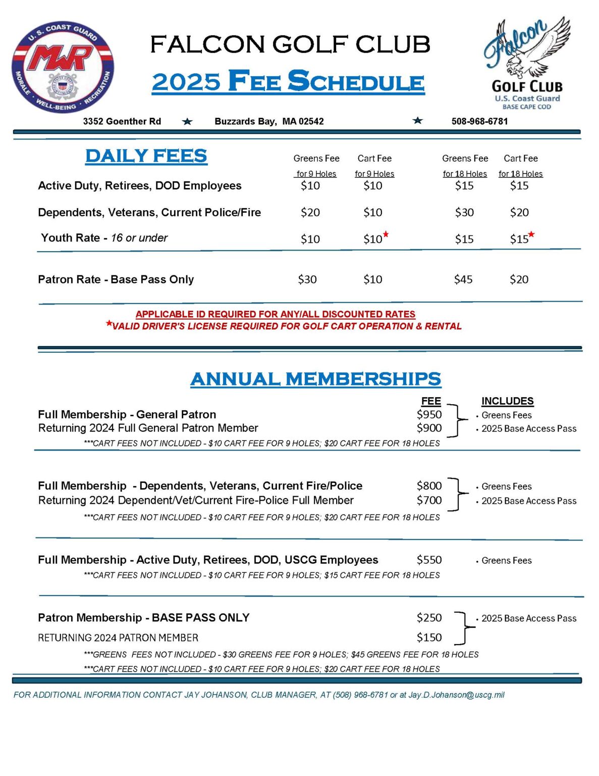 Falcon Golf Club 2025 Memberships | USCG Base Cape Cod MWR